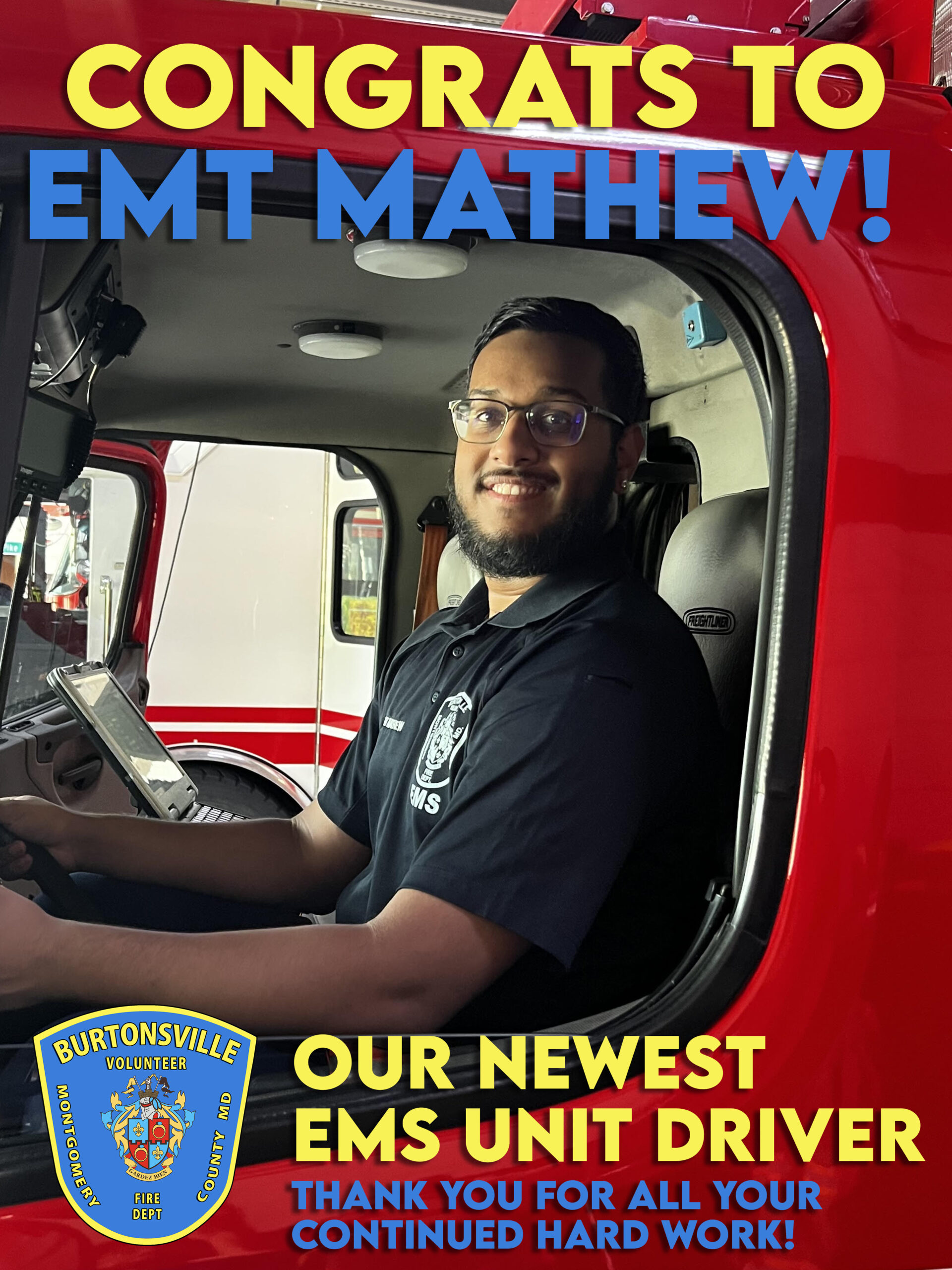 EMT Mathew becomes EMS Unit Driver - Burtonsville Volunteer Fire Department