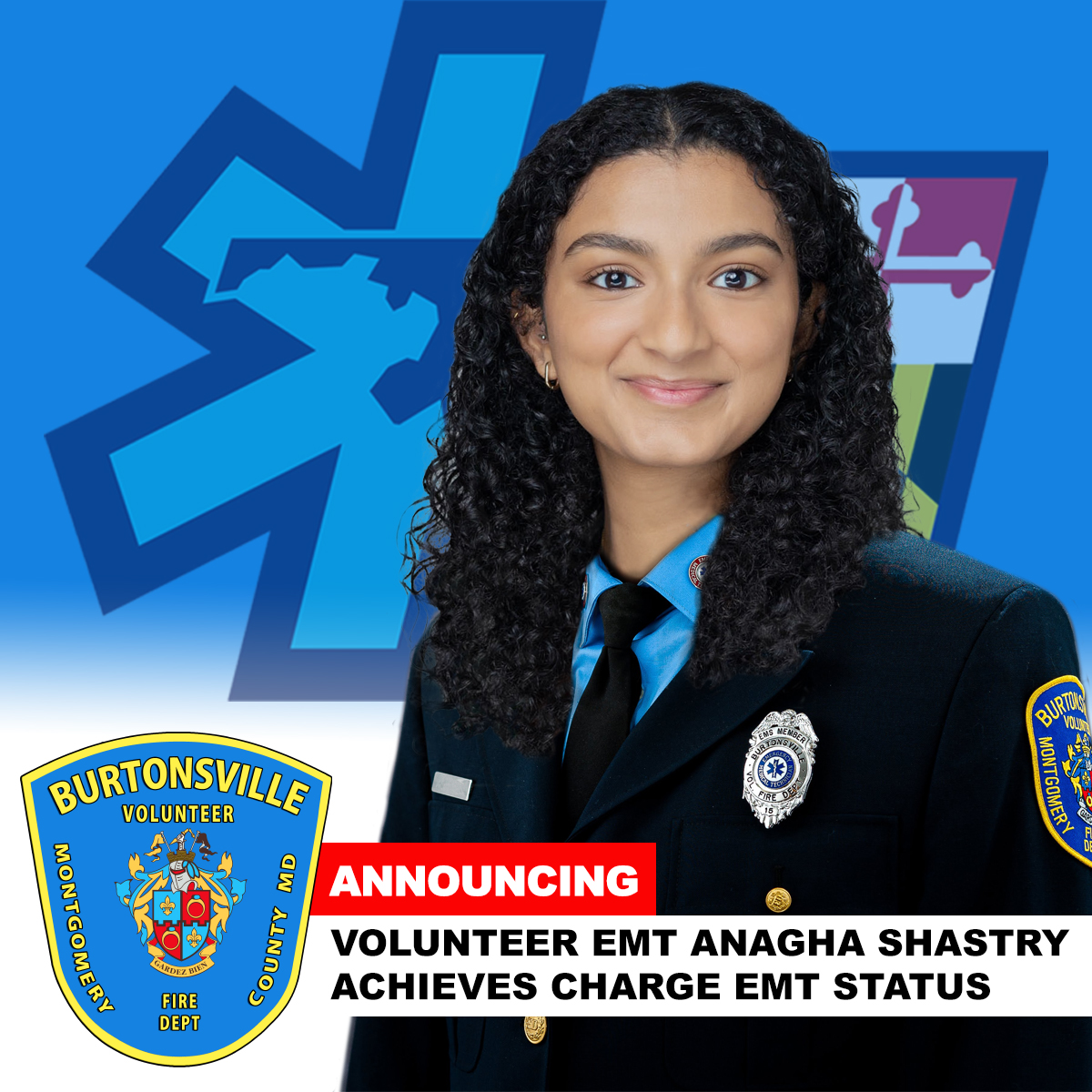 EMT Shastry becomes Charge Aide - Burtonsville Volunteer Fire Department